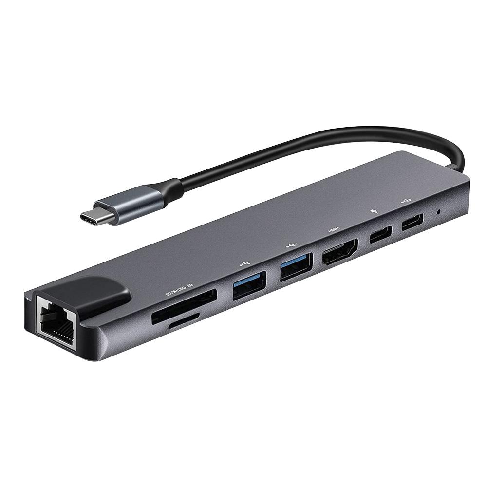 Adaptador USB C Hub Para Mac y Pc 8 en 1 Usb C - HDMI - Usb 3.0 - Red | Bidcom