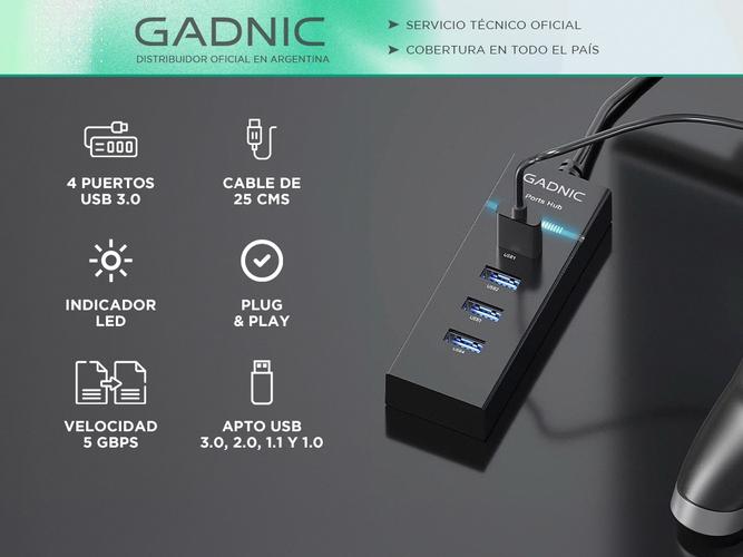 Hub USB Gadnic 4 Puertos 30 Multiplicador Luz Led | Gadnic