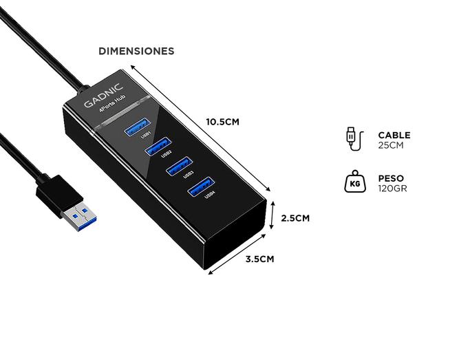 Hub USB Gadnic 4 Puertos 30 Multiplicador Luz Led | Gadnic