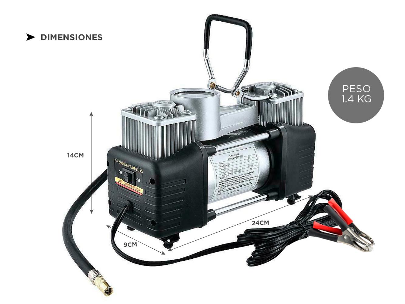 Compresor 12v Portátil 85Lt/min 150psi Doble Pistón Inflador ...