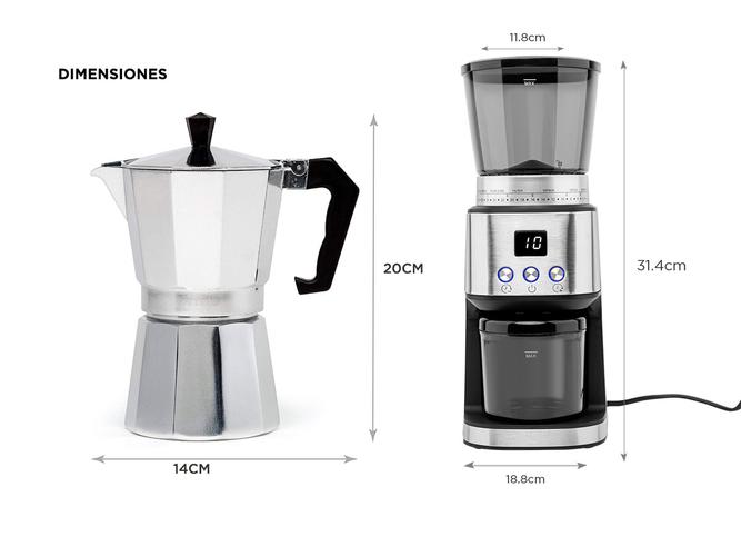 Kit Cafetera de Aluminio Gadnic + Molinillo Gadnic de Cafe Eléctrico ...