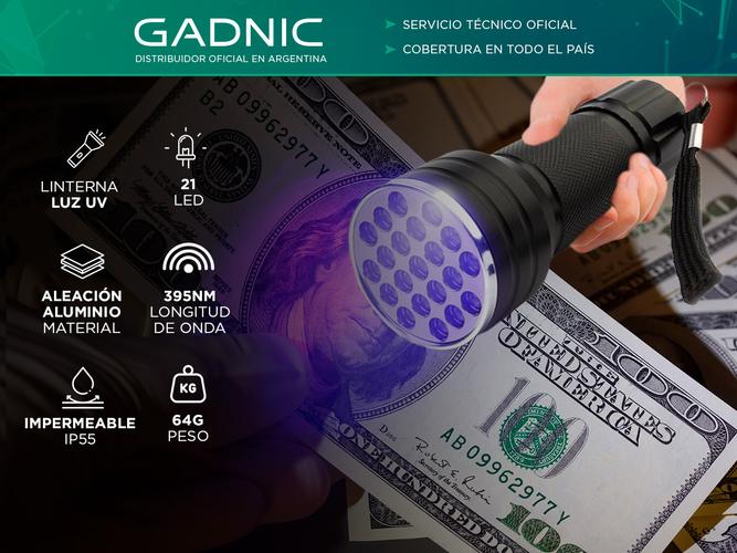Linterna Luz Negra UV Gadnic L33FGT Detector de Luz Negra Ultravioleta 21 Led | Gadnic