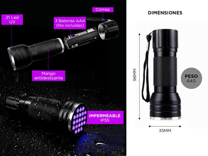 Linterna Luz Negra UV Gadnic L33FGT Detector de Luz Negra Ultravioleta 21 Led | Gadnic