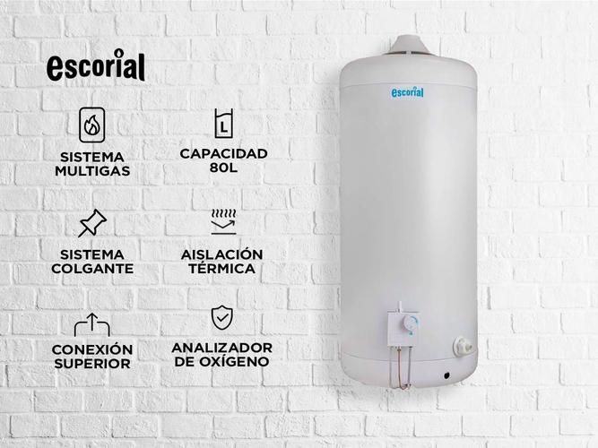 Termotanque Escorial 80L Multigas Colgar Superior Blanco | Bidcom